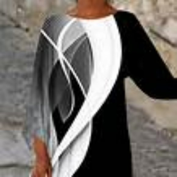 Temu | Tops | Plus Size Tunic Top Colorblock Long Sleeve Round Neck ...